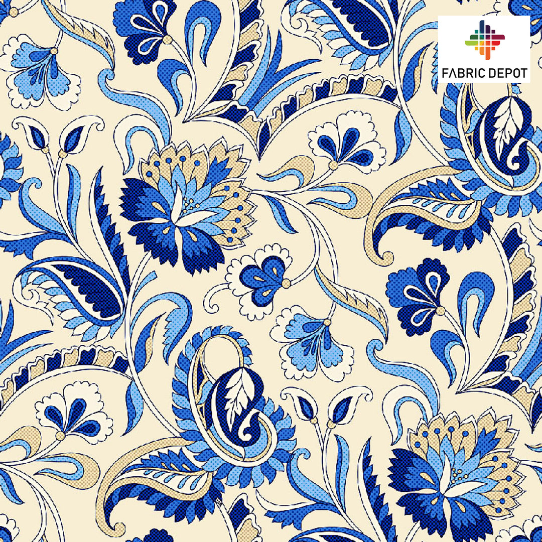 Beige And Indigo Kalamkari Print – Fabric Depot