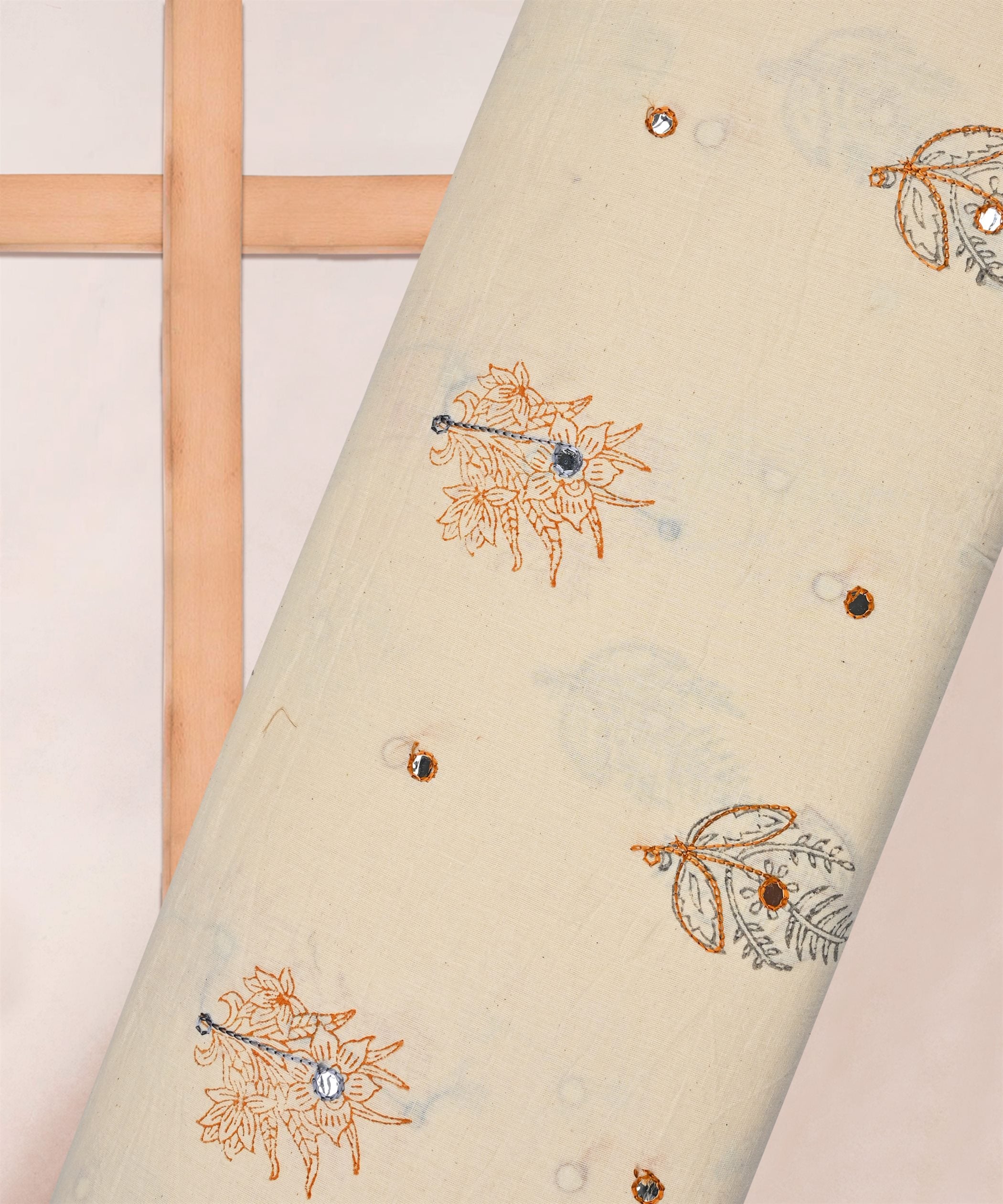 Buy Rust batik Handblock printed Mal Cotton fabric with gray embroidery ...