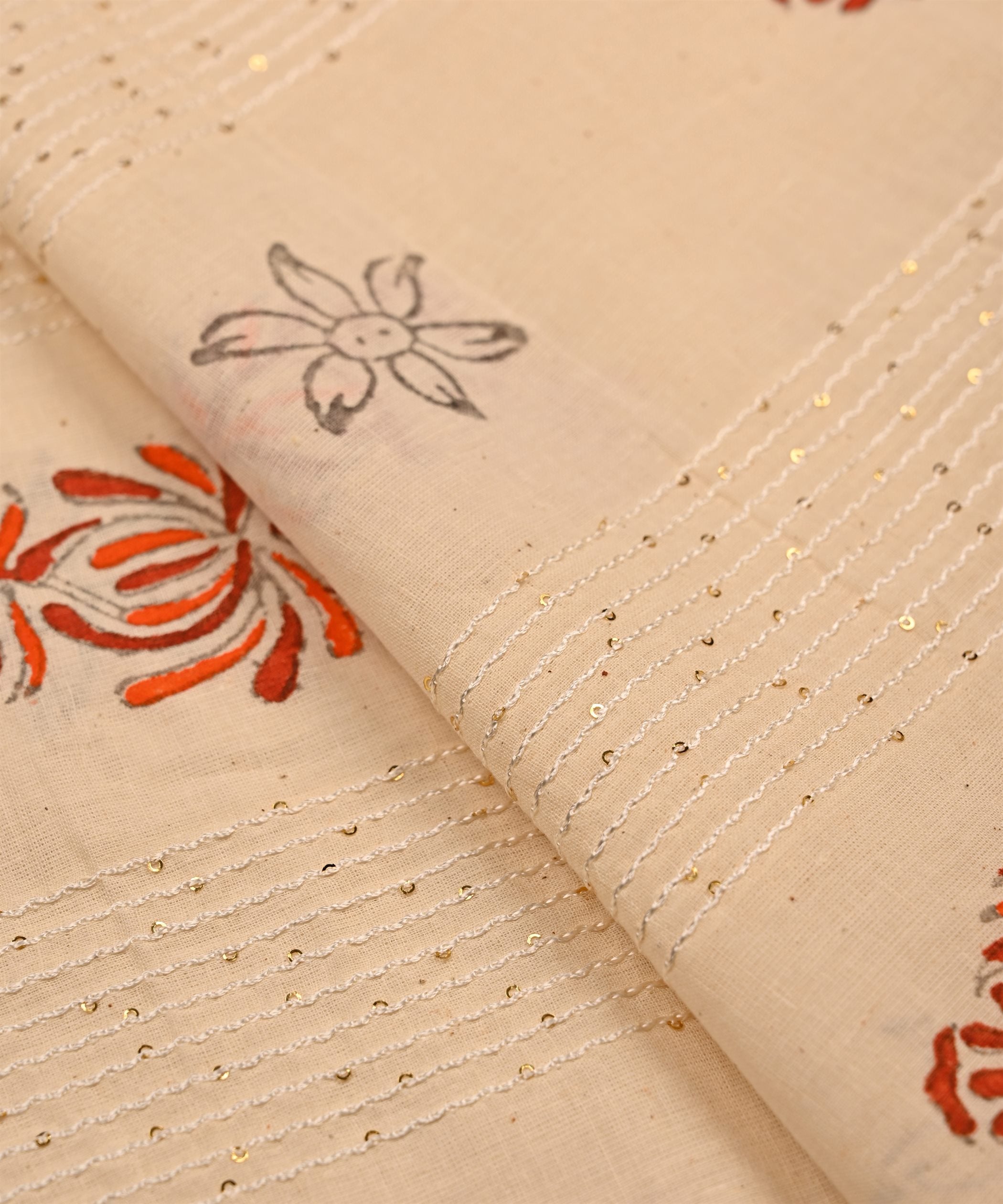 Buy Embroidered Red batik Handblock printed Mal Cotton fabric with ...